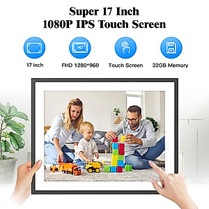 Large-Digital-Photo-Frame 32GB Electronic Photo Frame - 17-Inch Dual-WiFi Cloud Frame, FHD Touch Screen, Full Function, Auto-Rotate, Share Photos Video via App Email, Free Cloud, Gift for Grandparents