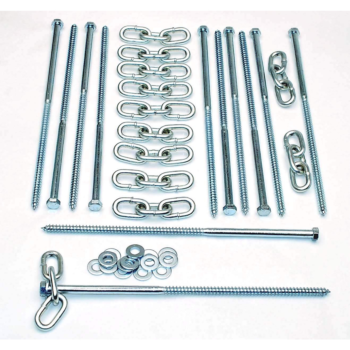 Lexar Industrial 12 pc Lag Screws 3/8 x 12 Tent Stakes Festival Kit with Chain Links and Washers