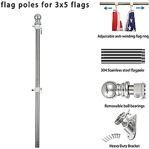 American flag with pole,Flag poles kit for 3 x 5 Flags Holder,Including 100% Polyester Flags, 6 FT stainless steel No Tangle Spinning Pole and 2-Position Flag Pole Bracket（American flag）