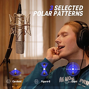 Donner DC-87 XLR Condenser Microphone, 25.4mm Large Diaphragm Studio Microphone, 3 Polar Patterns Recording Mic for Streaming, Podcasting, Broadcast, Vocals, Instrument, Classic Design