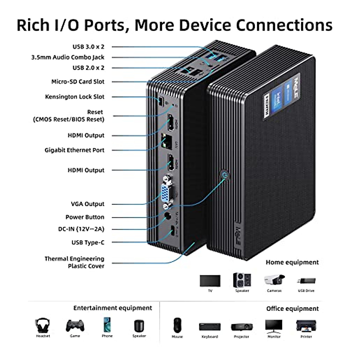 MeLE Fanless Mini PC QuieterHD3 N5105 Windows 11 Pro, 16GB RAM 512GB Mini Computer, WiFi6 BT5.2 Gigabit Ethernet, Support 4K UHD Triple Display, M.2 NVMe SSD, 2.5'' SATA HDD/SSD, Business Home PC