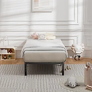 DUMOS Bed Frame - Twin Size Metal Platform Bed Frame Mattress Foundation with Steel Slat Support, No Box Spring Needed, Storage Space Under Frame, Easy Assembly, Black