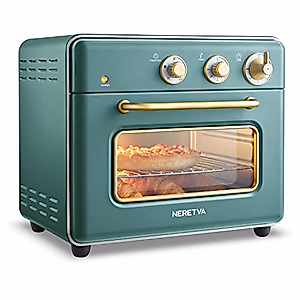 Neretva Air Fryer Toaster Oven Large 21 QT, 5 In 1 Countertop Oven, Fit 8" Pizza Convection Air Fryers Oven for Family, Include 6 Accessories & Cookbook, Stainless Steel, ETL Certified, Vintage Green