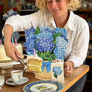 Freshcut Paper Pop Up Cards, Nantucket Hydrangeas, 12 inch Life Sized Forever Flower Bouquet 3D Popup Greeting Cards with Blank Note Card and Envelope