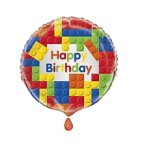Unique Building Block Birthday Foil Balloon, 18", Multicolor