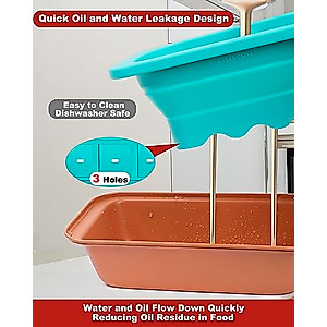 Hitseon Meatloaf Pan with Drain Tray, 2 in 1 Foldable Loaf Pans for Baking Bread, Dishwasher Safe Metallic Nonstick Coating Bread Pan with Silicone Rack for Oven Cooking (Gray)