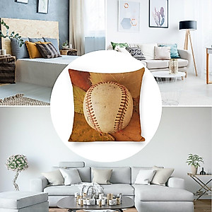 Maple Leaves Baseball Throw Pillow Covers 18×18 Pillowcases Set of 2 Autumn Softball Linen Decorative Square Pillow Case Cushion Covers Standard Size for Sofa Couch Outdoor Bed Pillow Protectors