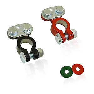 Dewkou Pack-2 Car Cables Terminal Connectors, Zinc-plated Top Terminal Kit with 2 PCS Felt Post Washers, Automobile Accessories, Universal for Most Cars, Trucks and Vans (Silver)