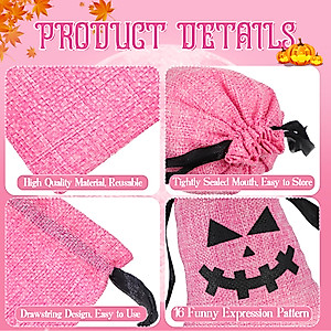 Paterr 48 Pcs 5 x 7 Inch Halloween Burlap Treat Bags Bulk Halloween Party Favors Pumpkin Goody Gift Bags with Drawstring Small Candy Pouches for Kids Halloween Trick or Treat Candy Bags(Pink)
