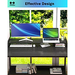 WOODYNLUX Computer Desk with Shelves, 43 Inch Gaming Writing Desk, Study PC Table Workstation with Storage for Home Office, Living Room, Bedroom, Metal Frame, White.