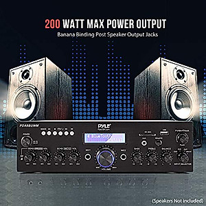 Pyle Wireless Microphone Power Amplifier System- 200W Dual Channel Sound Audio Stereo Karaoke Speaker Receiver w/USB, AUX, Microphone IN w/Echo, Radio, Home Theater via RCA, Studio Use - Pyle PDA8BUWM