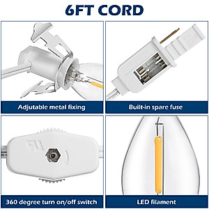 8Pcs Blow Mold Light Kit Replacement with C7 LED Bulb Village Lights, 6FT Blow Mold Cord with Turn ON OFF Switch and 2 Spare Fuses for Halloween Christmas Village House Craft Decorations and Salt Lamp