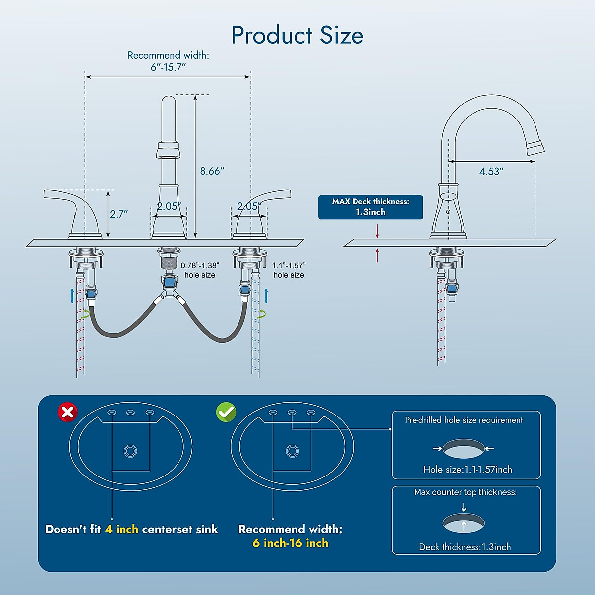 Cinwiny 3 Hole Bathroom Faucet 8 inch Vanity Widespread Sink Faucet 2 Handles Deck Mounted Basin Mixer Tap with Pop up Drain,Oil Rubbed Bronze