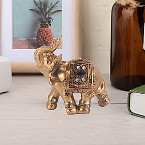 AUNMAS Gold Elephant Statue, Facing Upwards Elephant Figurine with Trunk Up Collectible Sculpture Decoration for Lucky Feng Shui Wealth Home Decor Good Luck, 3.54inch