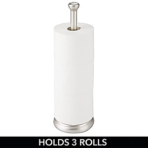 mDesign Metal Free-Standing Toilet Paper Holder with Stainless Steel Tube, Stand with Storage Roller Organizer for Bathroom Cabinet - Holds 3 Rolls Toilet Tissue - Hyde Collection - Satin