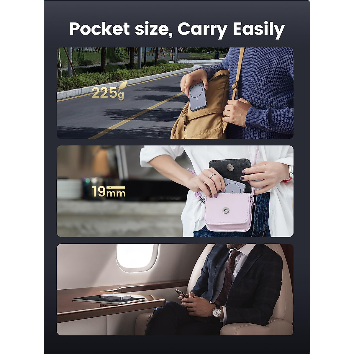 UGREEN 10,000mAh Magnetic Power Bank Battery Pack 3 Ports Foldable Wireless Portable Charger PD 20W Fast Charging Compatible with Magsafe iPhone 15/15 Plus/15 Pro/15 Pro Max/14/13/12 Series