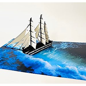 Amerigo Ship 3D Pop Up Card for Father's Day, Retirement Card, Birthday Gift for Him, Card for Dad, Husband, Brother, Son, Grandpa, Male Colleague, S06