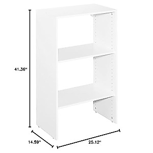 ClosetMaid SuiteSymphony Wood Shelf Unit, 2 Shelves, Adjustable For Storage, Closet, Clothes, Shoes, Décor, TV, Books, Pure White, 25" Tower Base