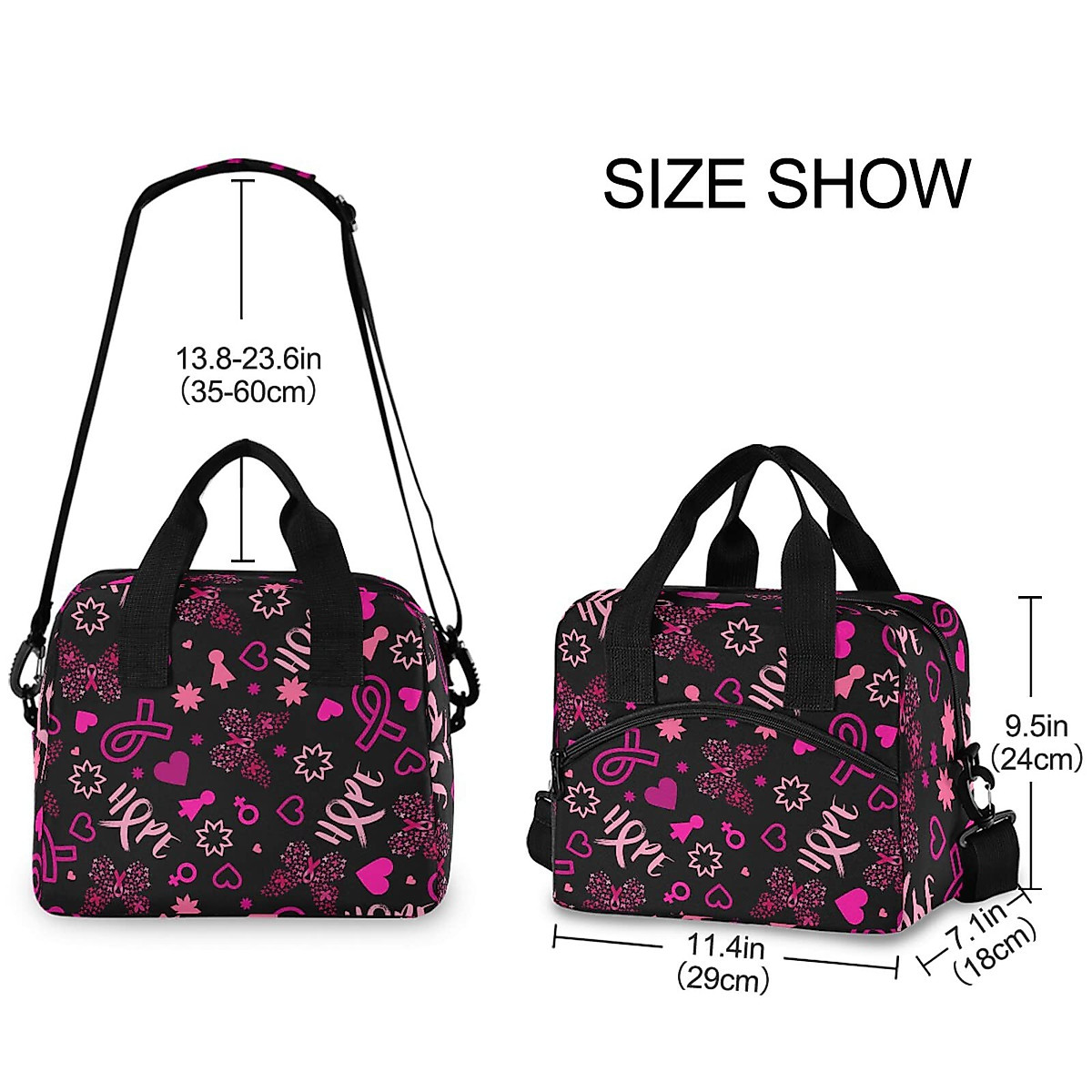 Breast Cancer Awareness Butterfly Lunch Bags for Women Men, Reusable Insulated Lunch Box, Adjustable Shoulder Straps Tote Lunch Bag for Work Picnic School