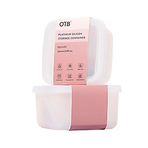 OTB Set of 2 Reusable Silicone Containers Clear, Nesting Leak-free Silicone Food Storage Boxes, BPA Free, Airtight, Dishwasher and Freezer Safe
