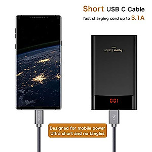 Short USB C Cable,(0.5ft 2-Pack) USB Type C Charger Nylon Braided Fast Charging Cord Compatible Samsung Galaxy S10+ S9 S8 Plus,Note 9 8,LG G6 G7 V35,Pixel 2 XL,15cm Perfect Size for Power Bank(Grey)