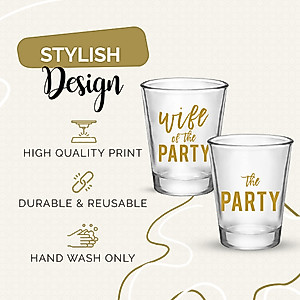 Wife of the Party and The Party Bachelorette Party Shot Glasses, Set of 12, 11 Gold The Party and 1 Gold Wife of the Party Shot Glass, Perfect Bachelorette Party Decorations and Brides Maid Gifts