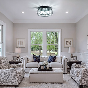 BUXVRCS Modern Crystal Chandelier, 4-Light Flush Mount Ceiling Light Fixtures, Overhead Light Fixture Black Ceiling Lamp for Hallway Bedroom Bathroom Living Room Kitchen G9 Socket