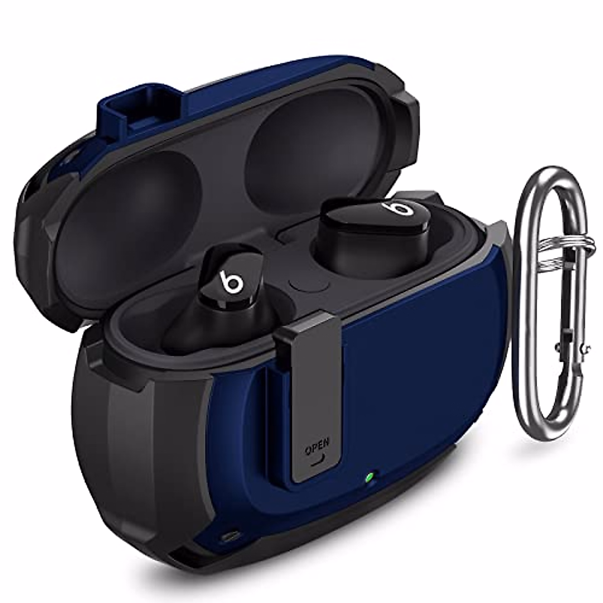 Beats Studio Buds Plus Case 2023, Jiunai Secure Lock Shockproof Heavy Duty Strong Armor Protective Full Body Cover Hybrid Rugged Case Carabiner for Beats Studio Buds 2021 Studio Buds Plus 2023 Blue