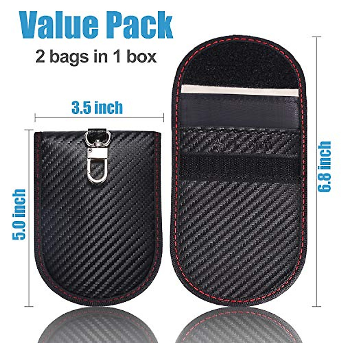 Faraday Bag for Key Fob (2 Pack), TICONN Faraday Cage Protector - Car RFID Signal Blocking, Anti-Theft Pouch, Anti-Hacking Case Blocker (Carbon Fiber Texture)