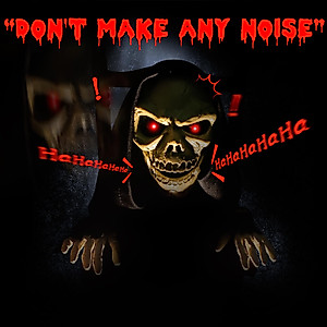 YIGORN Screaming Animated Halloween Decorations, Halloween Decor Prop with Motion Sensor, Cary Skeletons Sitting in Rocking Chairs Decorate Haunted Houses， Rocking Chair Grim Reaper