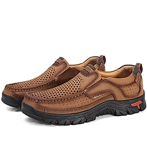 COSIDRAM Men Casual Shoes Loafer Sneakers Slip on Moccasins Comfort Walking Shoes Luxury for Male Summer Breathable Brown 8.5