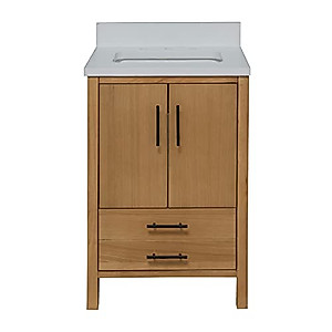 California 24-inch Bathroom Vanity (Matte White/Blonde): Includes Blonde Cabinet with Matte White Countertop and White Ceramic Sink