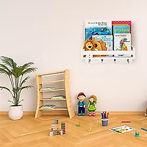 Satauko Coat Hooks Wall Mounted with Shelf, Entryway Hanging Shelf with 4 Metal Hooks, Wooden Floating Shelves for Kitchen Spice Rack Storage, White Wall Shelves Organizer for Bathroom, Bedroom.