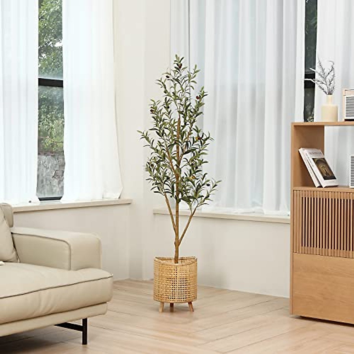 Kazeila Artificial Olive Tree Realistic Fake Silk Tree 5 Feet Tall Faux Plant for Home Decor Indoor