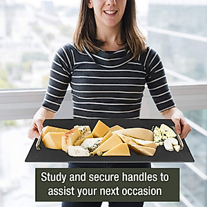 Olyv Branch Slate Cheese Board Set-10pc Serving Tray 16" x 10'' Large-Durable & Versatile Serving Tray Sealed with an Anti Stain Coating-Great for Home & Restaurant Cheese Tapas & Appetizers Serving