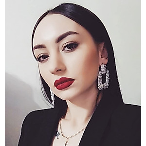 ATIMIGO Statement Drop Earrings Large Metal Geometric Dangle Earrings Silver/Gold for Women-4 Pairs