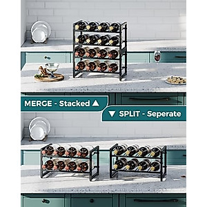 OROPY Wine Rack Countertop, 16 Bottle Wine Racks for Wine Bottles Storage Display, 4 Tier Metal Wine Holder Free Standing Floor Black