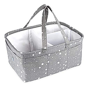 Lemonfilter Baby Diaper Caddy Organizer, Nursery Storage Bin Portable Car Organizer with Detachable Divider and 10 Invisible Pockets for Diapers & Wipes (Grey Star)