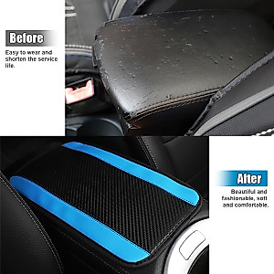 BESULEN Car Armrest Storage Box Cover, PU Leather Waterproof Non Slip Center Console Pad, Universal Carbon Fiber Arm Rest Seat Box Mat, Car Interior Accessories for Most Vehicle SUV Truck (Blue)