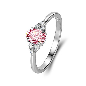 Women Promise Rings Simple Pink Oval Zircon Ring Fashion Stackable Engagement Anniversary Wedding Band Ring Ten Girl Costume Jewelry Size 6-10 (Silver, 9)