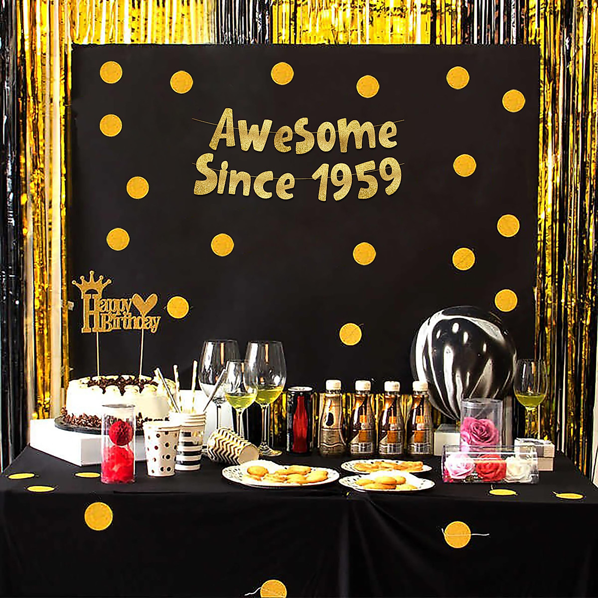 Awesome Since 1959 Gold Glitter Banner - 65th Birthday and Anniversary Party Decorations
