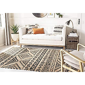 SAFAVIEH Kilim Collection 4' x 6' Natural / Charcoal KLM751A Handmade Moroccan Boho Jute & Cotton Area Rug