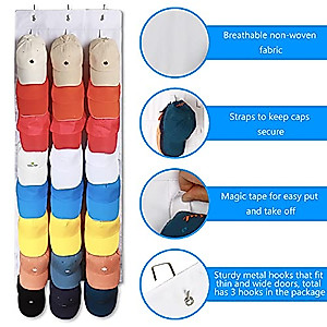 RUIFUU 24 Hat Pocket Over, With Over Door Hooks, Hat Storage for Baseball Caps,Baseball Cap Organizer, Clear Deep Pockets to Protect and Display Your Baseball Cap Collection（White）