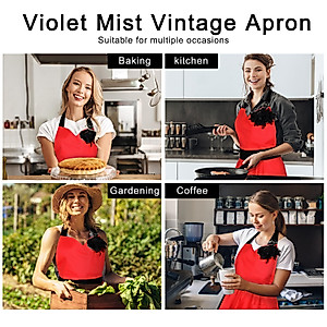 Violet Mist Lovely Sweetheart Retro Kitchen Aprons Women Girl Red Ladies Cute Apron Vintage Apron Christmas Apron 1950s French Maid Cotton Cooking Apron Adjustable Waist Mom Party Gift
