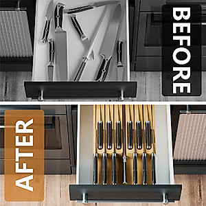 Domax Bamboo In-drawer Knife Block - Knife Drawer Organizer Insert Large Handle Steak Knife Holder, Kitchen Drawer Knife Organizer Fits for 12 knives and 1 Sharpening Steel (Not Included), Natural