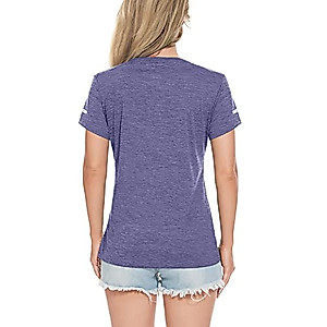 MAGNIVIT Running Shirts for Women Short Sleeve Shirts Athletic Shirts Running Shirts Cycling Shirts Gym Shirt Loose Fit Blouse Violet