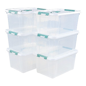 Gainhope 6 Packs 14 L Plastic Stackable Storage Bin Container Box with Latching Lid, Clear Organizer Bin