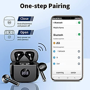 Jxrev Wireless Earbuds, Bluetooth 5.3 Headphones Stereo Sound, Wireless Earphones in Ear 40H Playback LED Power Display, Headset Built-in Microphone, Touch Control, IP7 Waterproof for Sport, Black