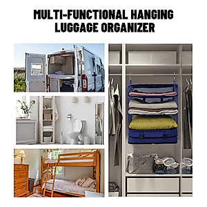 Caroeas Portable Hanging Travel Shelves Bag Suitcase Organizer Carry-on Closet Packing Cubes for Travel, 4-Shelf Suitcase Closet with 2 Hooks, X-Large Capacity, Blue