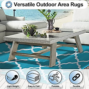 OutdoorLines Outdoor Plastic Area Rugs for Patio 5x8 ft - Reversible Outside Carpet, Stain & UV Resistant RV Mats, Straw Rug for Camping, Deck Garden, Porch and Balcony, Moroccan Teal & Light Grey